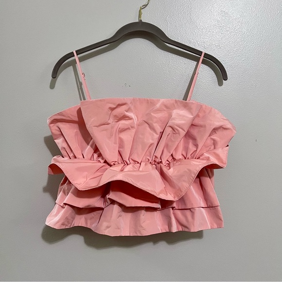 Zara | Tops | Nwt Zara Pink Taffeta Ruffle Peplum Petal Pink Blouse ...